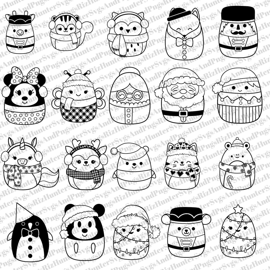 20 Squishmallow Christmas Outline Clipart: PNG SVG Cricut Designs ...