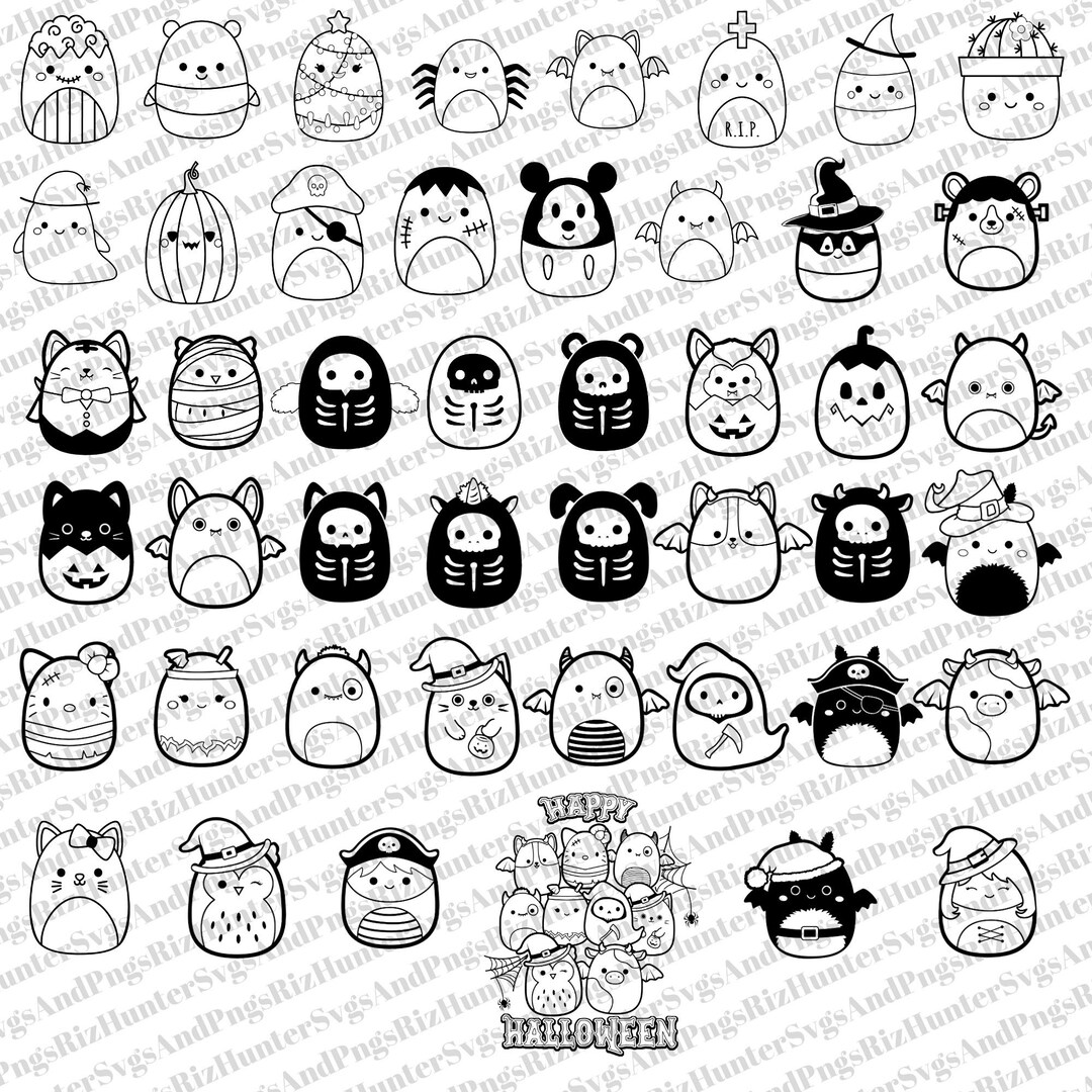 Halloween Squishmallow Outline Clipart: 46 PNG SVG Cricut Designs ...