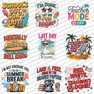 Teacher Summer Break PNG Bundle, End of School Year Clipart, Last Day ...