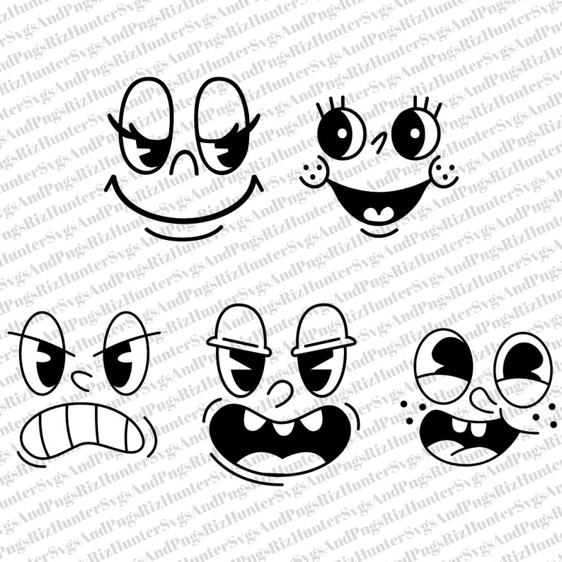 45 Faces Gestures Mimic SVG PNG Clipart Bundle Cricut Silhouette ...
