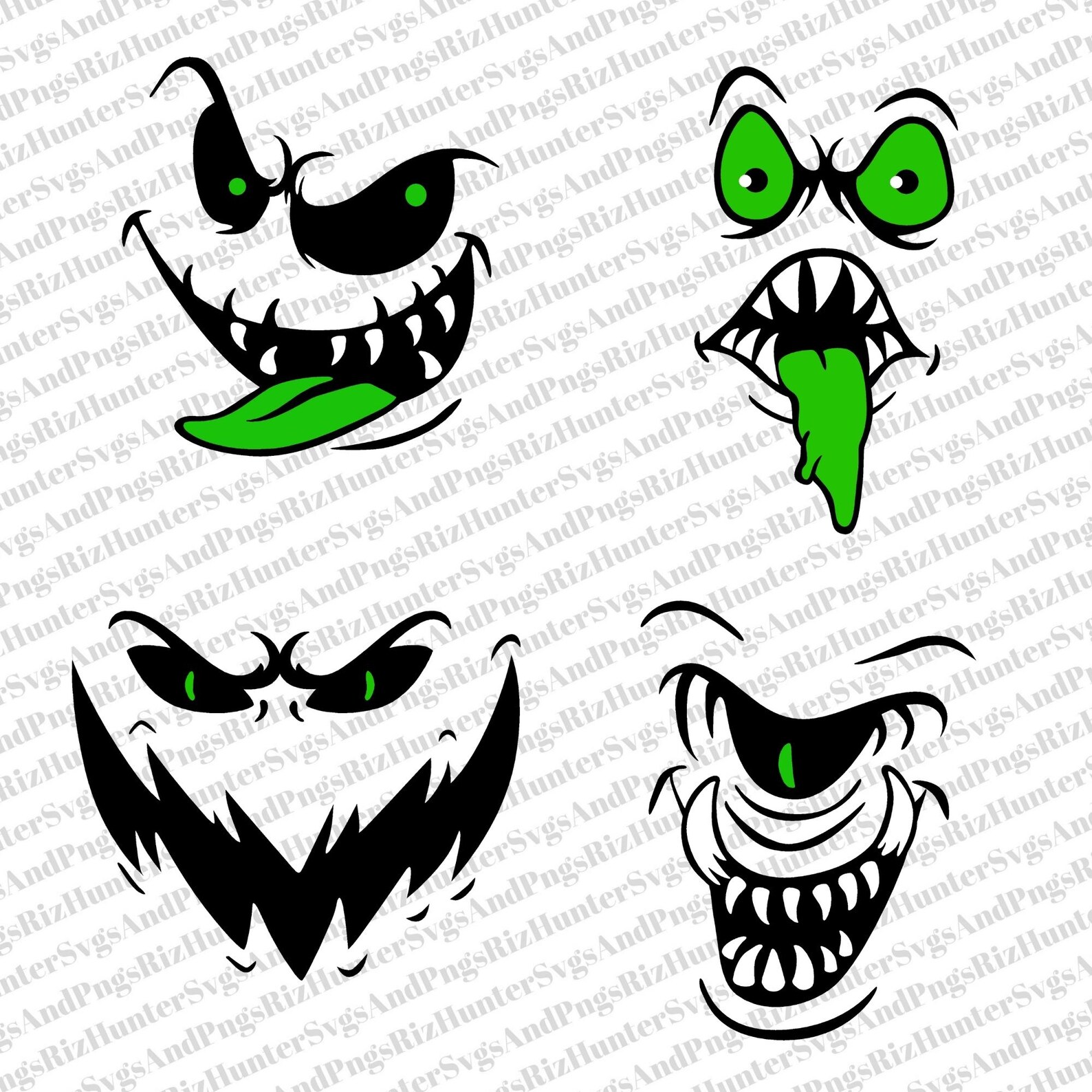Halloween Monster Faces SVG PNG Bundle: Spooky Pumpkin Carving Clipart ...