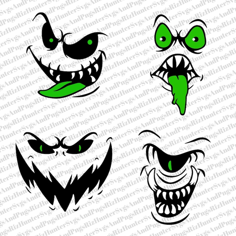 Halloween Monster Faces SVG PNG Bundle: Spooky Pumpkin Carving Clipart ...