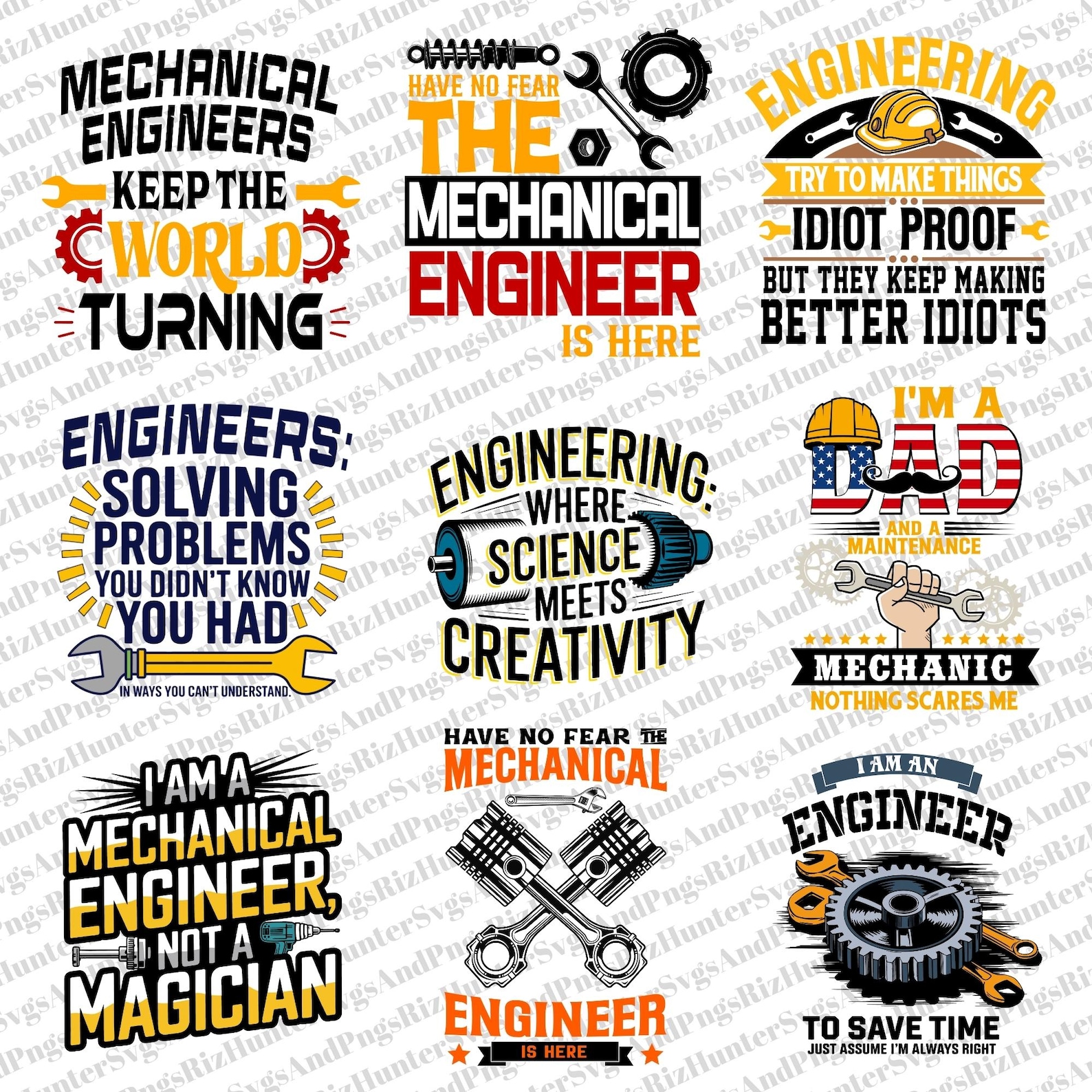 Mechanical Engineer SVG PNG Bundle: Funny Engineering Designs (digital ...