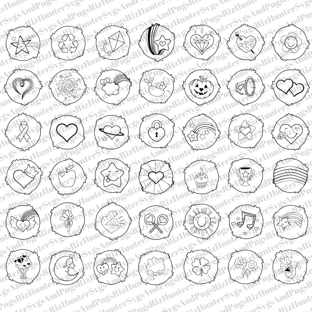 42 Care Bears Belly Badges Outlines SVG PNG Bundle Care Bear Belly ...
