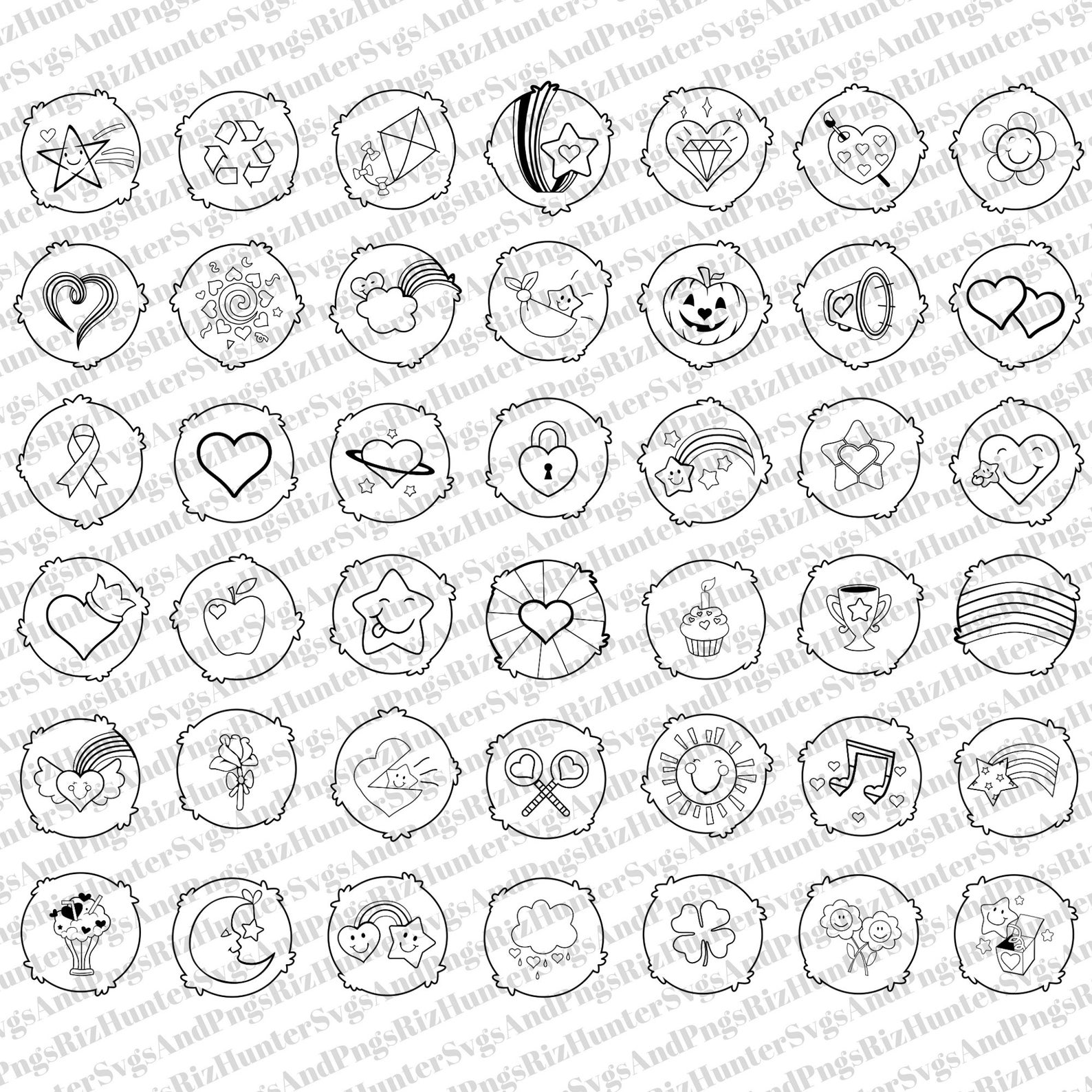 42 Care Bears Belly Badges Outlines SVG PNG Bundle Care Bear Belly ...