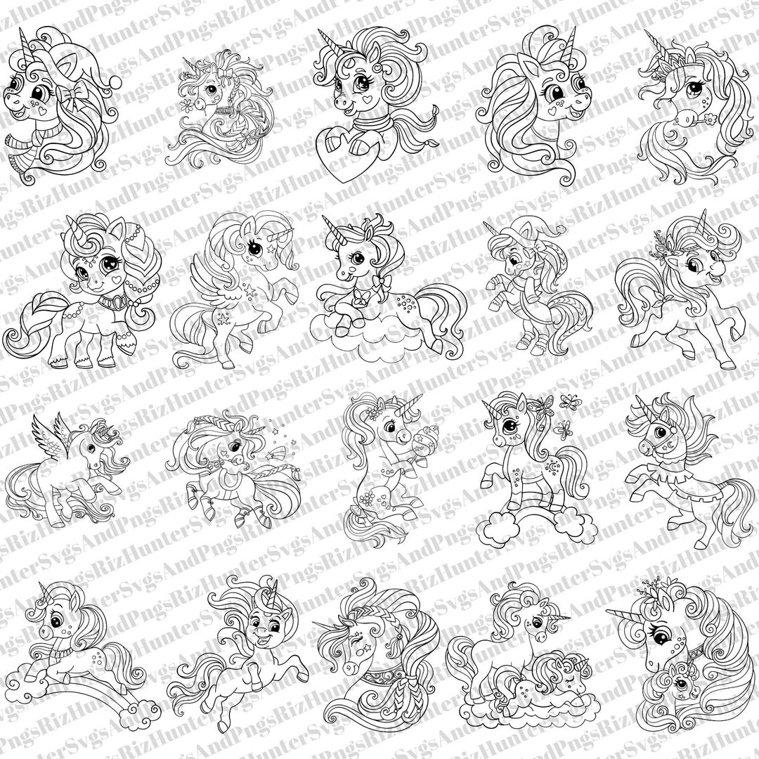 20 Cute Unicorn Outlines SVG PNG and SVG Png Clipart Cricut Designs ...