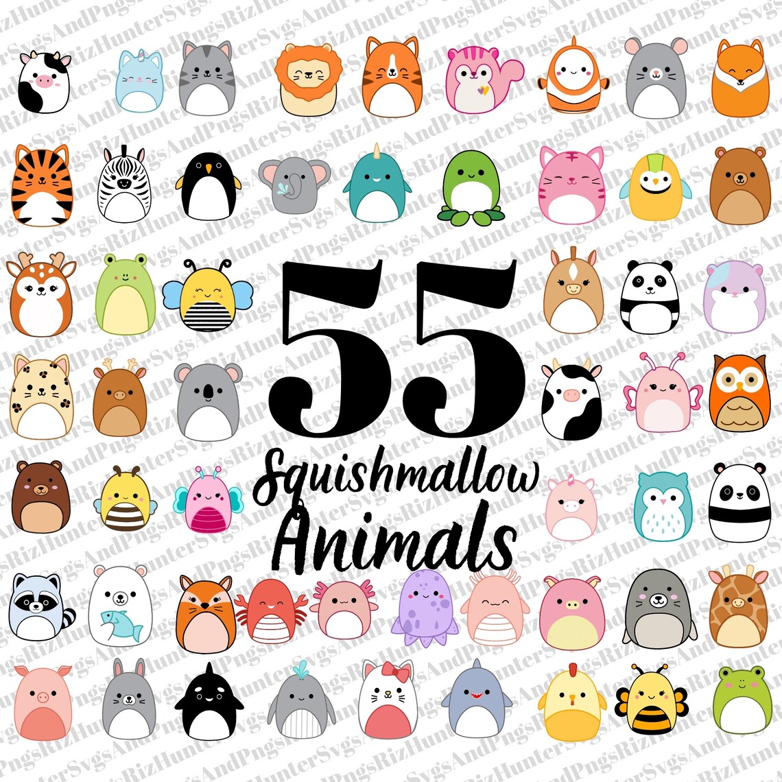 55 Squishmallow Animals Clipart: PNG SVG Cricut Designs (digital ...