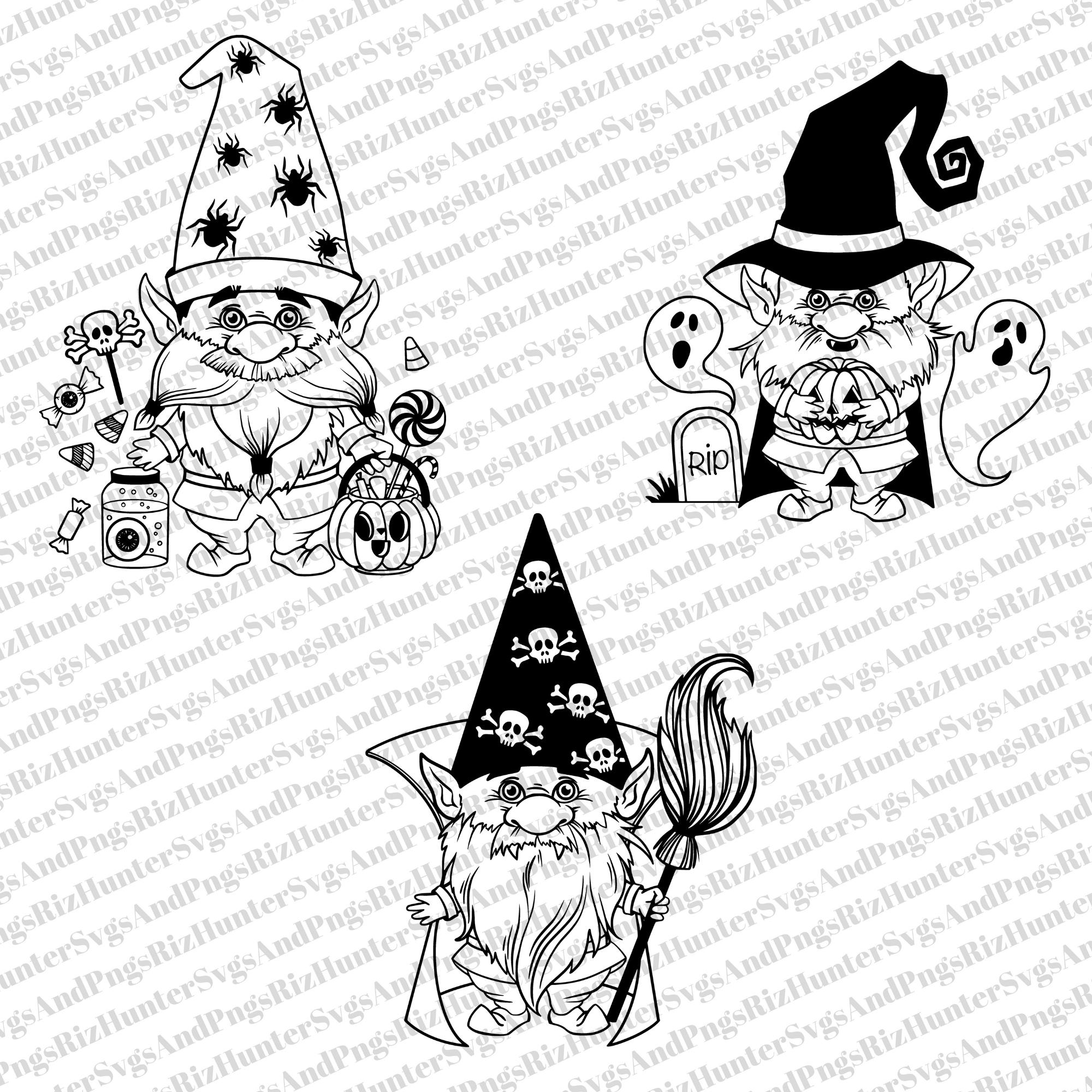 Halloween Gnomes Outline Clipart Bundle: PNG SVG Cricut Designs ...
