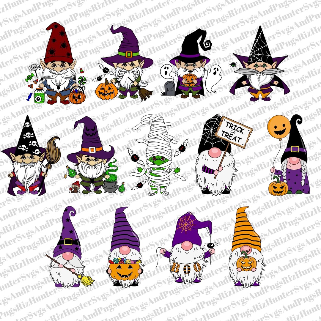 13 Halloween Gnomes PNG SVG Clipart Cricut Designs Bundle Images on ...
