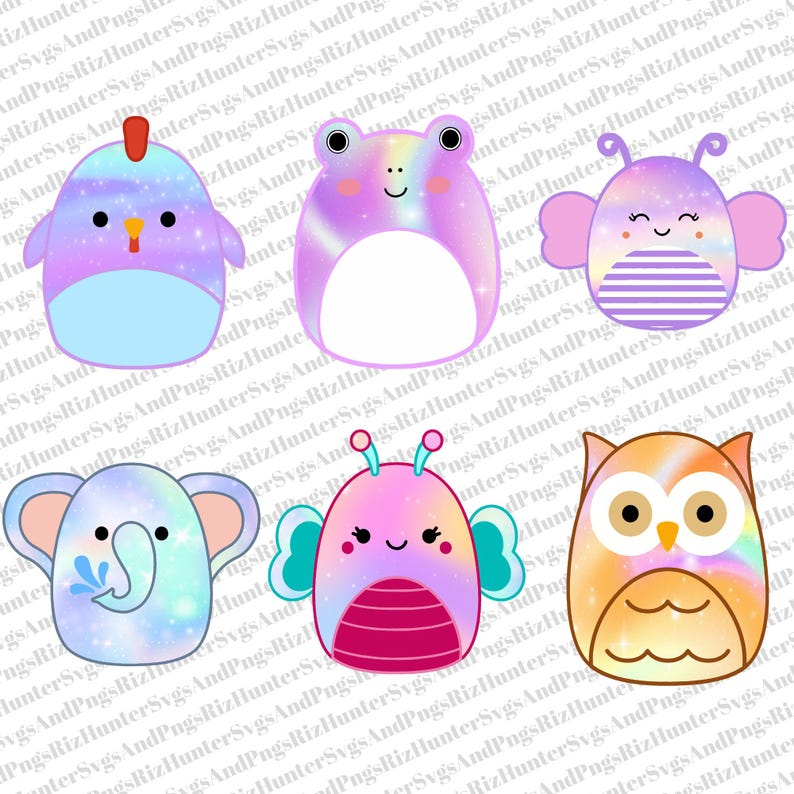 Glitter Squishmallow Animals Clipart: 48 PNG Designs (digital Download ...
