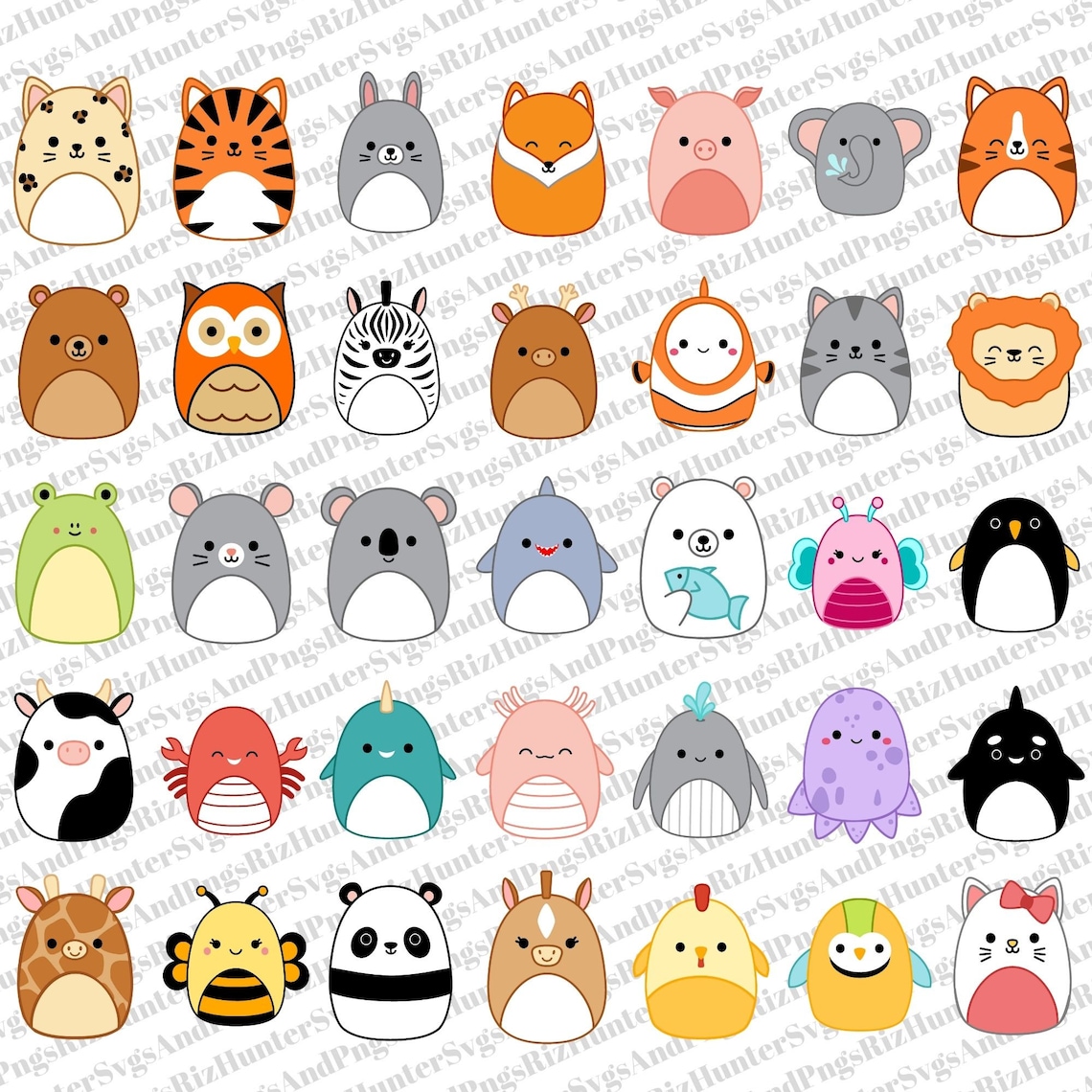 35 Squishmallow Animals PNG SVG Clipart Cricut Designs Bundle Images on ...