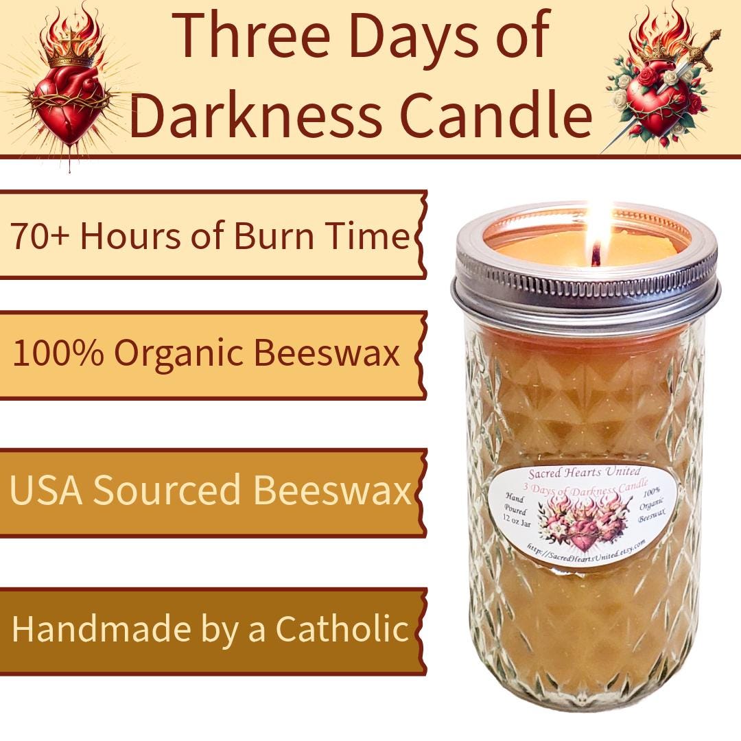 Three Days of Darkness Candle, 100% Pure Beeswax Catholic End Times ...