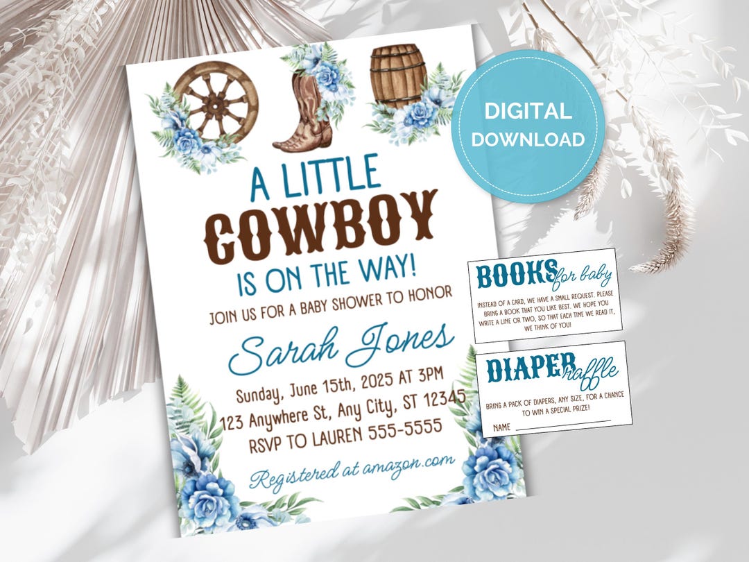 Editable Cowboy Baby Shower Invite, Little Cowboy on the Way, Western ...