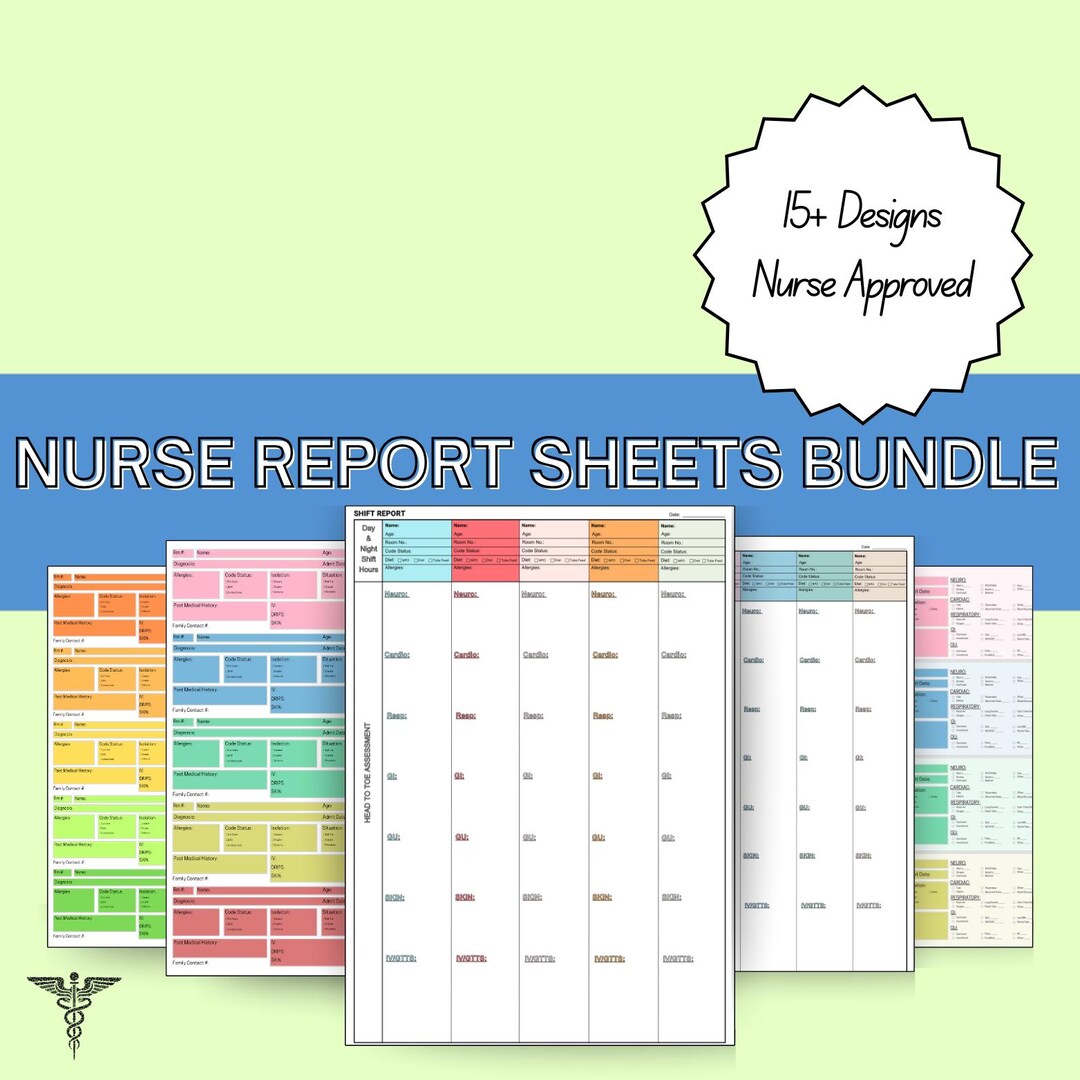 Nurse Report Sheet Bundle, 4 Patient, 5 Patient Organizer for Medsurg ...