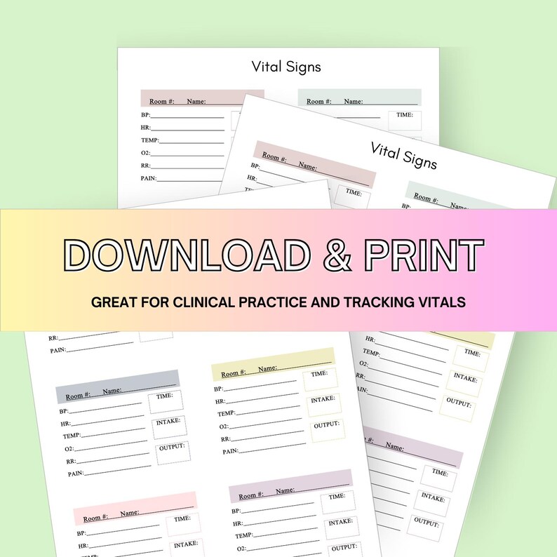 Comprehensive Vital Signs Sheet, Printable Vital Sign Tracker and Log ...