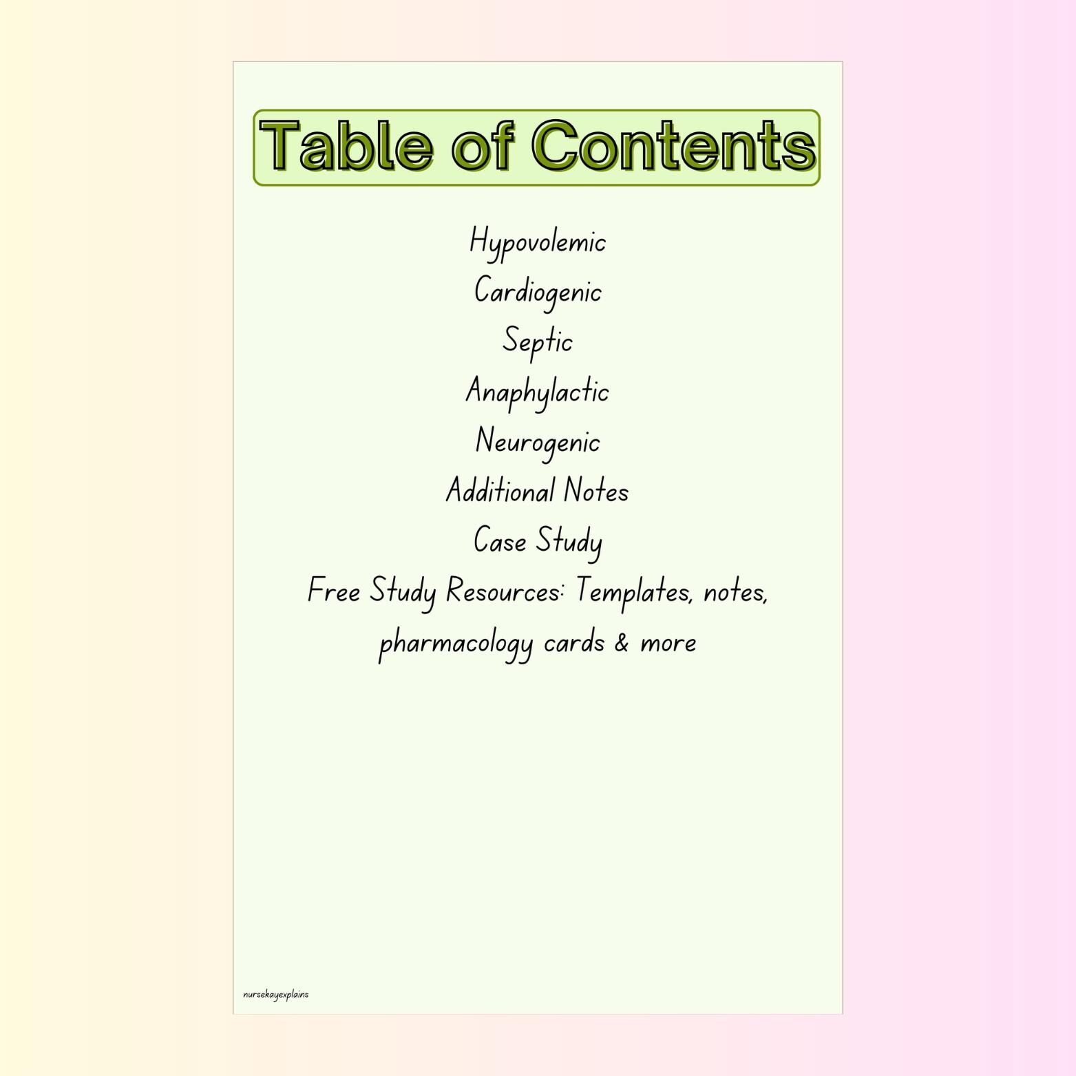Shock Nursing School Notes, Shock and Hemodynamics Study Guide, Shock ...