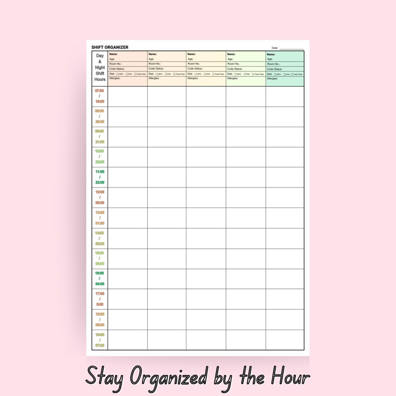 Nurse Shift Organizer | Nurse Report Sheet | Hourly to Do List for ...