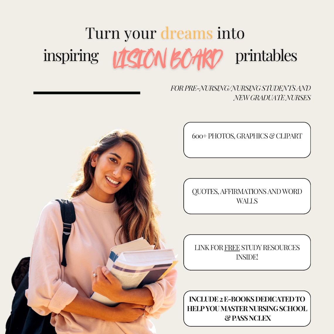 Nursing Student Vision Board Kit | NCLEX Ebook and Study Resources ...