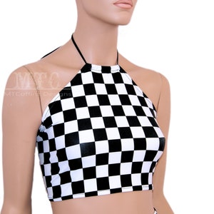 Checkerboard Race Flag Checkered Black White Check Halter Corset Lacing ...