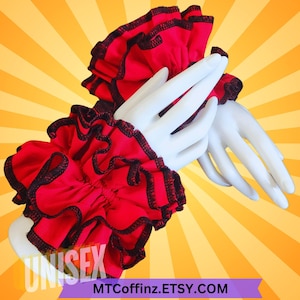 Red Clown Ruffle Cuff Set With Black Trim Traditional Cotton Clowncore ...