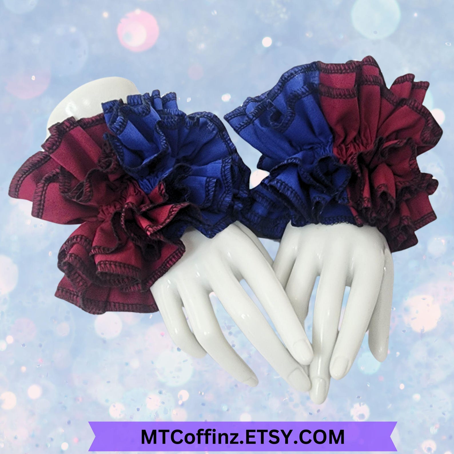 Royal Blue and Wine Clowncore Clown Ruffle Cuff Set Coquette Cotton ...