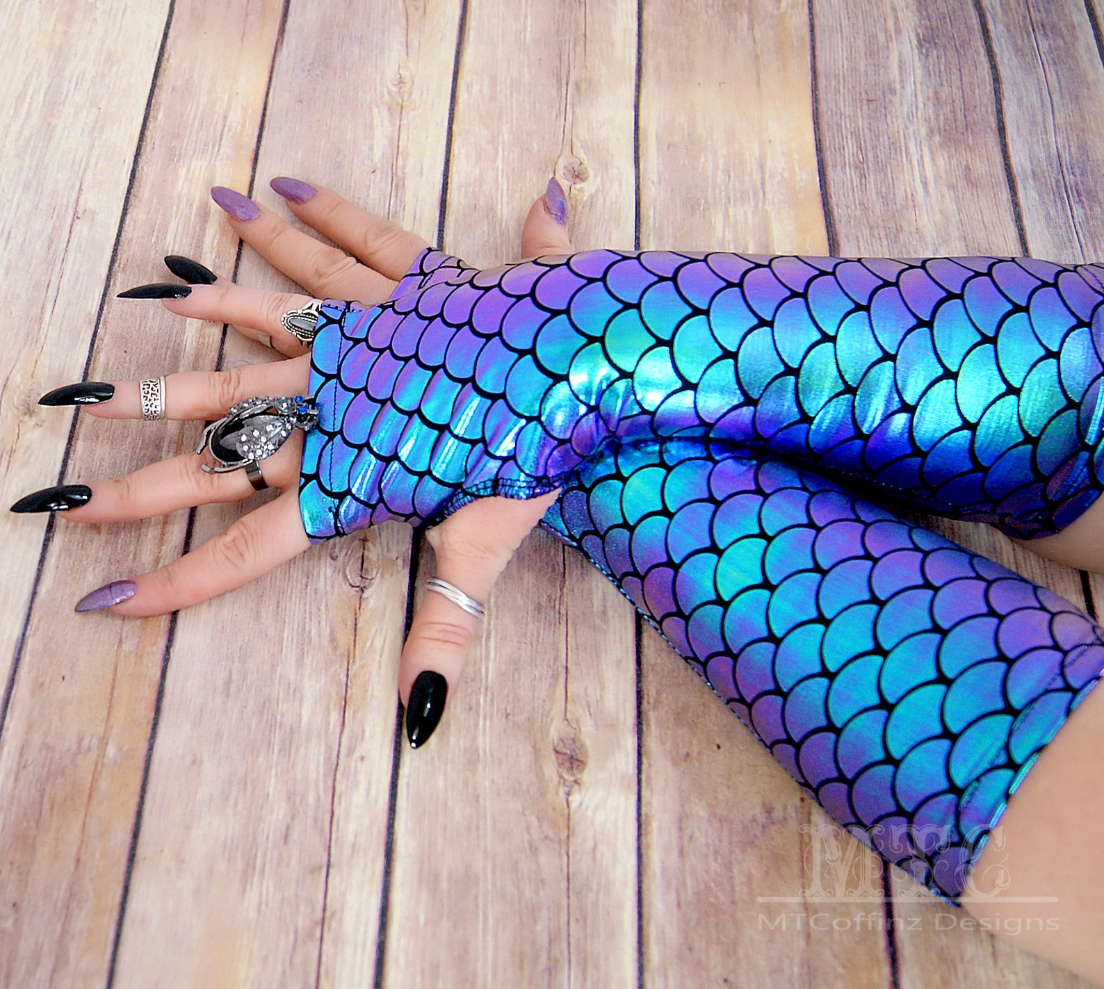 Mermaid Scales Arm Warmers Fingerless Gloves Holographic Color Shifting ...