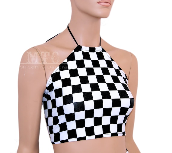 Checkerboard Race Flag Checkered Black White Check Halter - Etsy