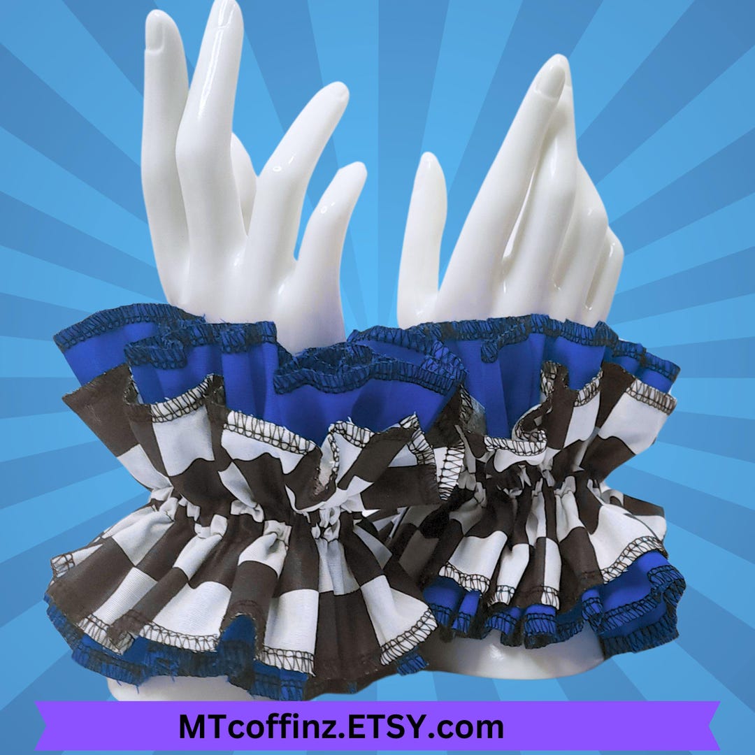 Blue and Checkerboard Color Clown Ruffle Cuff Set Traditional Cotton ...