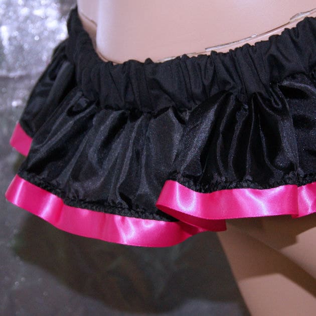Black Neon Pink Satin Ribbon Cheeky Micro Mini Sexy Gogo Skirt | Etsy