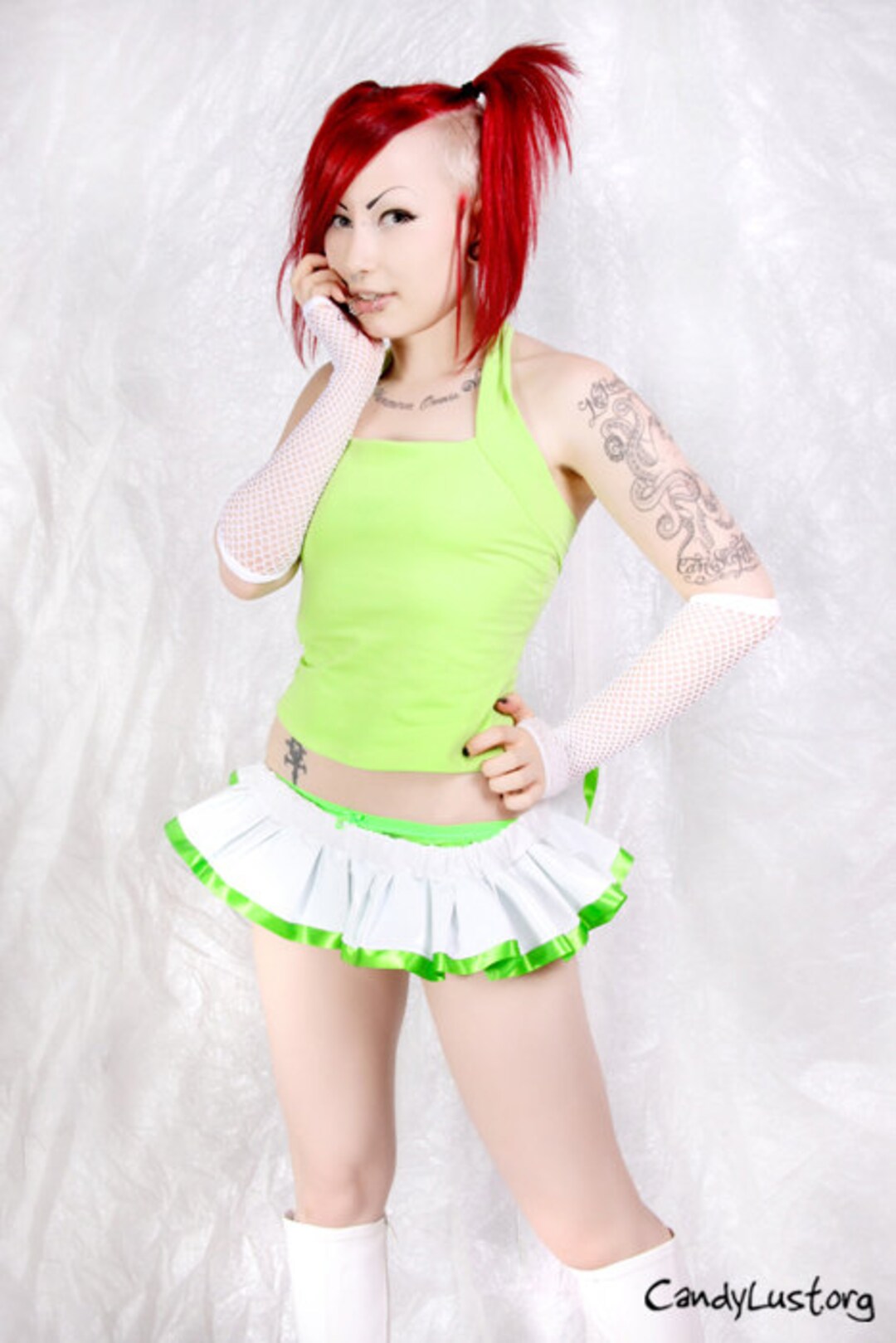 Neon Lime Green and White Shiny PVC Pleather Micro Mini Gogo Skirt All ...