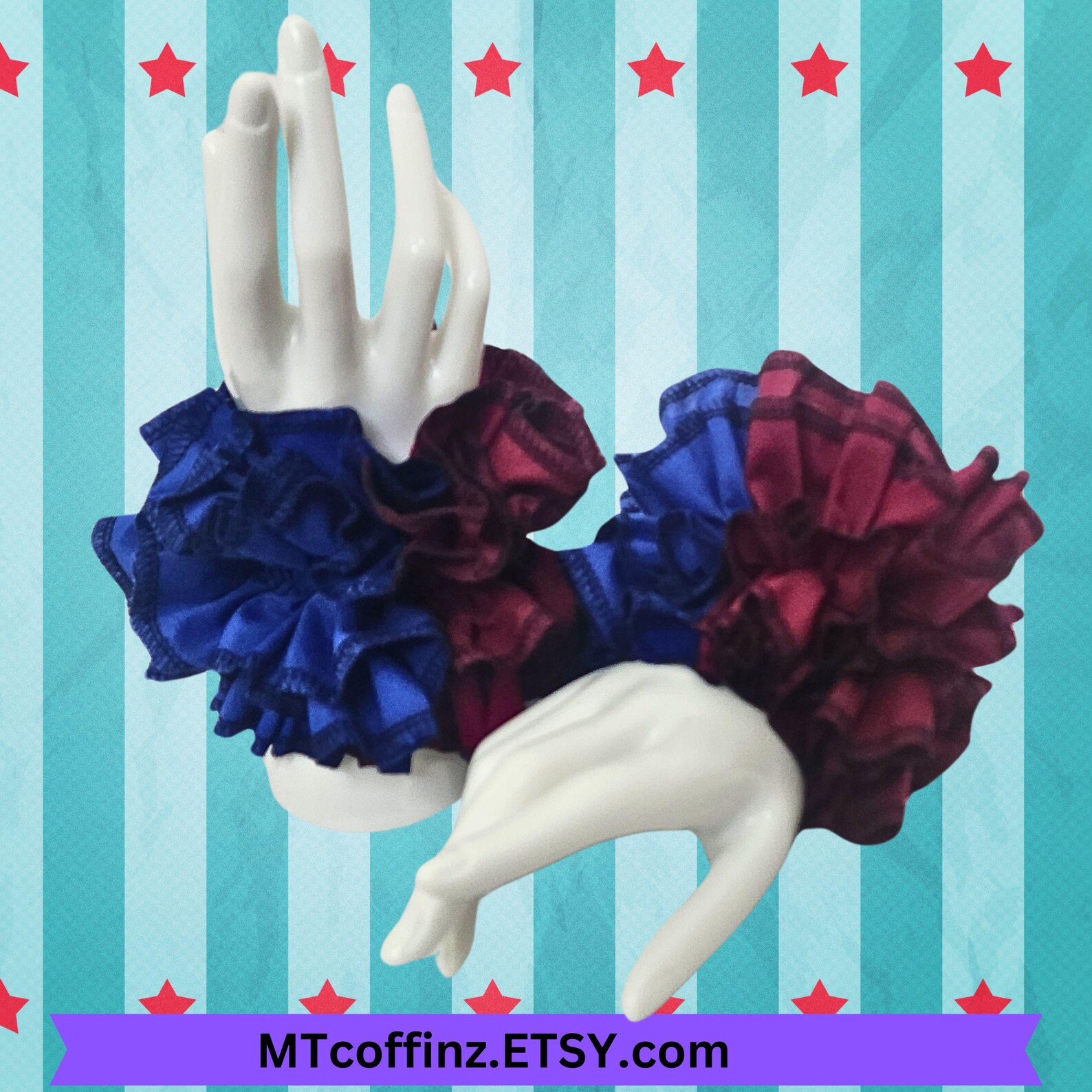 Royal Blue and Wine Clowncore Clown Ruffle Cuff Set Coquette Cotton ...