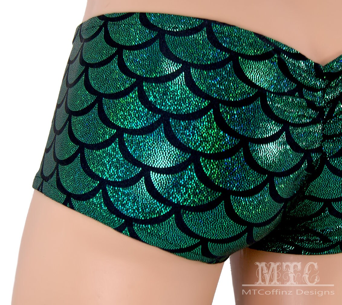 Mermaid Scales Holographic Glitter Stretchy Boy Booty Shorts Festival ...