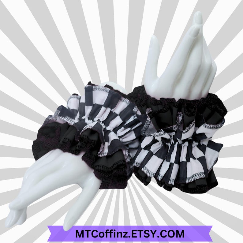 Black and Checkerboard Color Clown Ruffle Cuff Set Traditional Cotton ...
