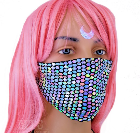 Holographic Geometric Color Shifting Surgical Mask Festival | Etsy