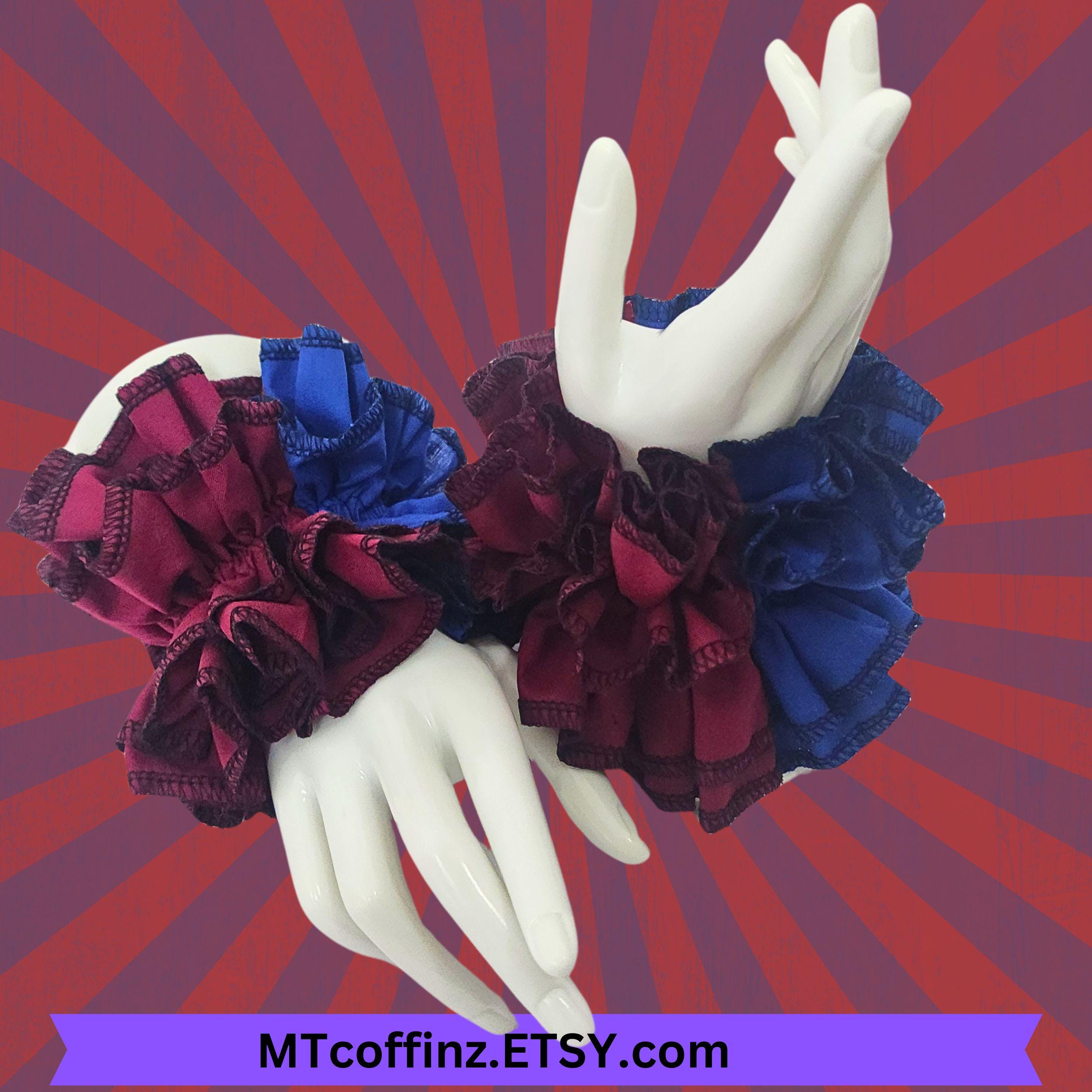 Royal Blue and Wine Clowncore Clown Ruffle Cuff Set Coquette Cotton ...
