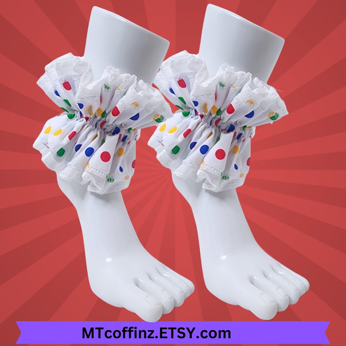 Circus Polka Dots White Ruffle Ankle Cuff Set Primary Colors Clowncore ...