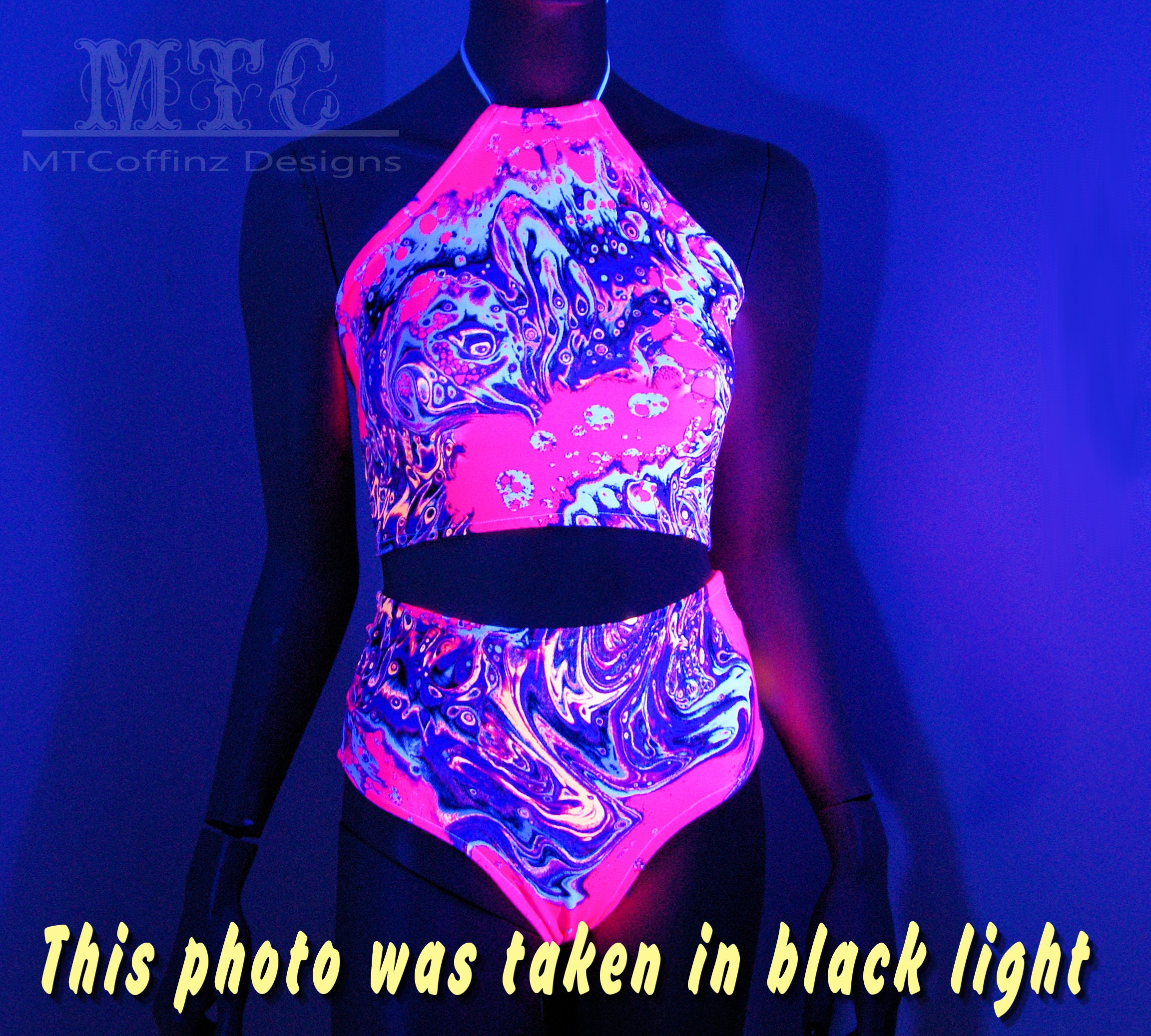 Neon Pink Acid Trippy Psychedelic UV Reactive Corset Lacing Adjustable ...