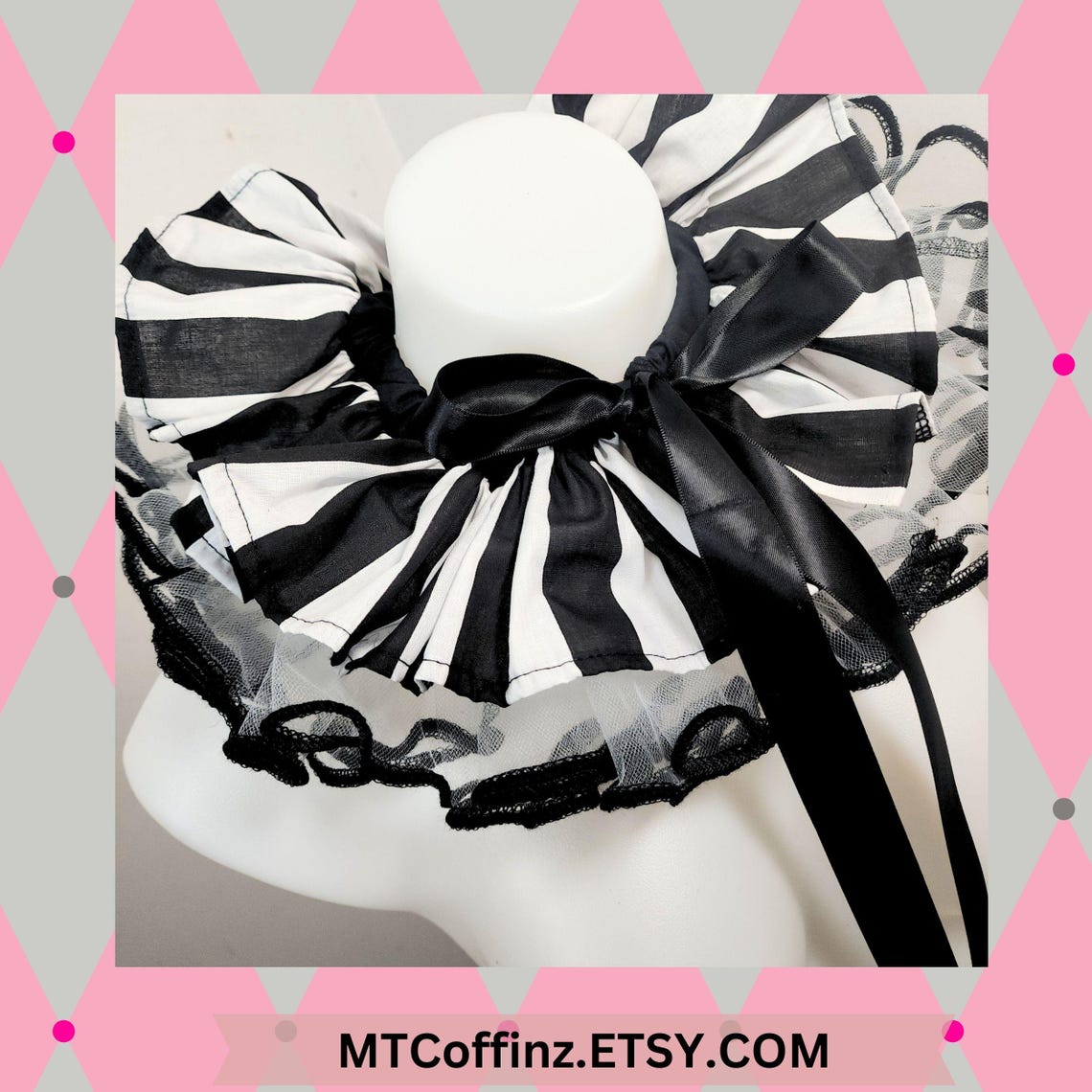 Clowncore Striped Clown Ruff Ruffled Costume Collar Pierrot Cosplay ...