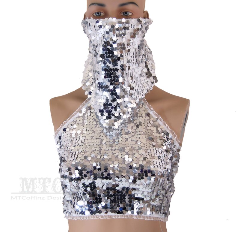 Silver Sequined Sheer Mesh Glitter Flashbulb Sequin Corset Lacing ...