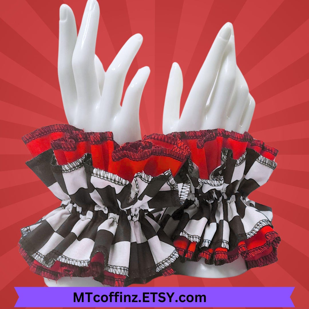Red and Checkerboard Color Clown Ruffle Cuff Set Traditional Cotton ...