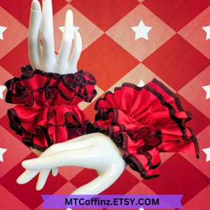 Red Clown Ruffle Cuff Set With Black Trim Traditional Cotton Clowncore ...