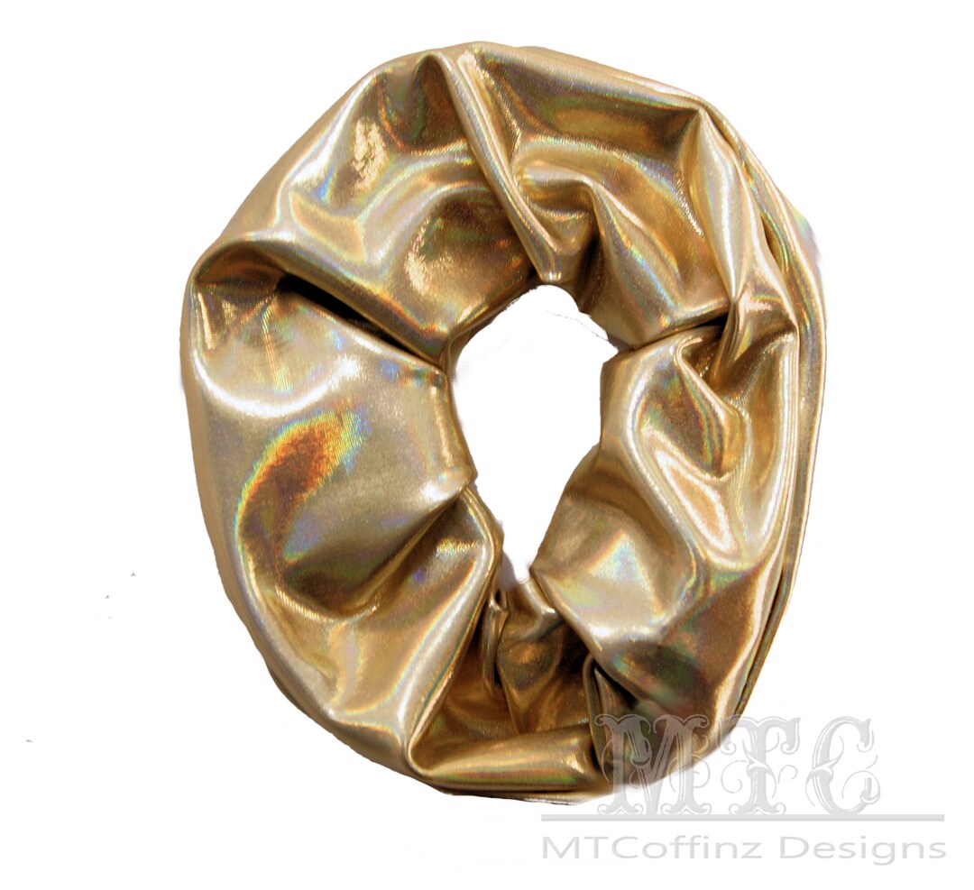 Holographic Gold Scrunchie Metallic Shiny Clubwear Girl Trendy Ponytail ...