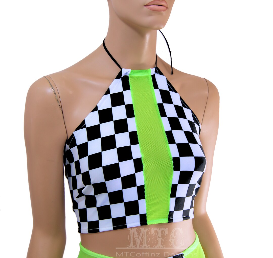 Neon Green Rally Checkered Flag UV Reactive Corset Lacing Adjustable ...