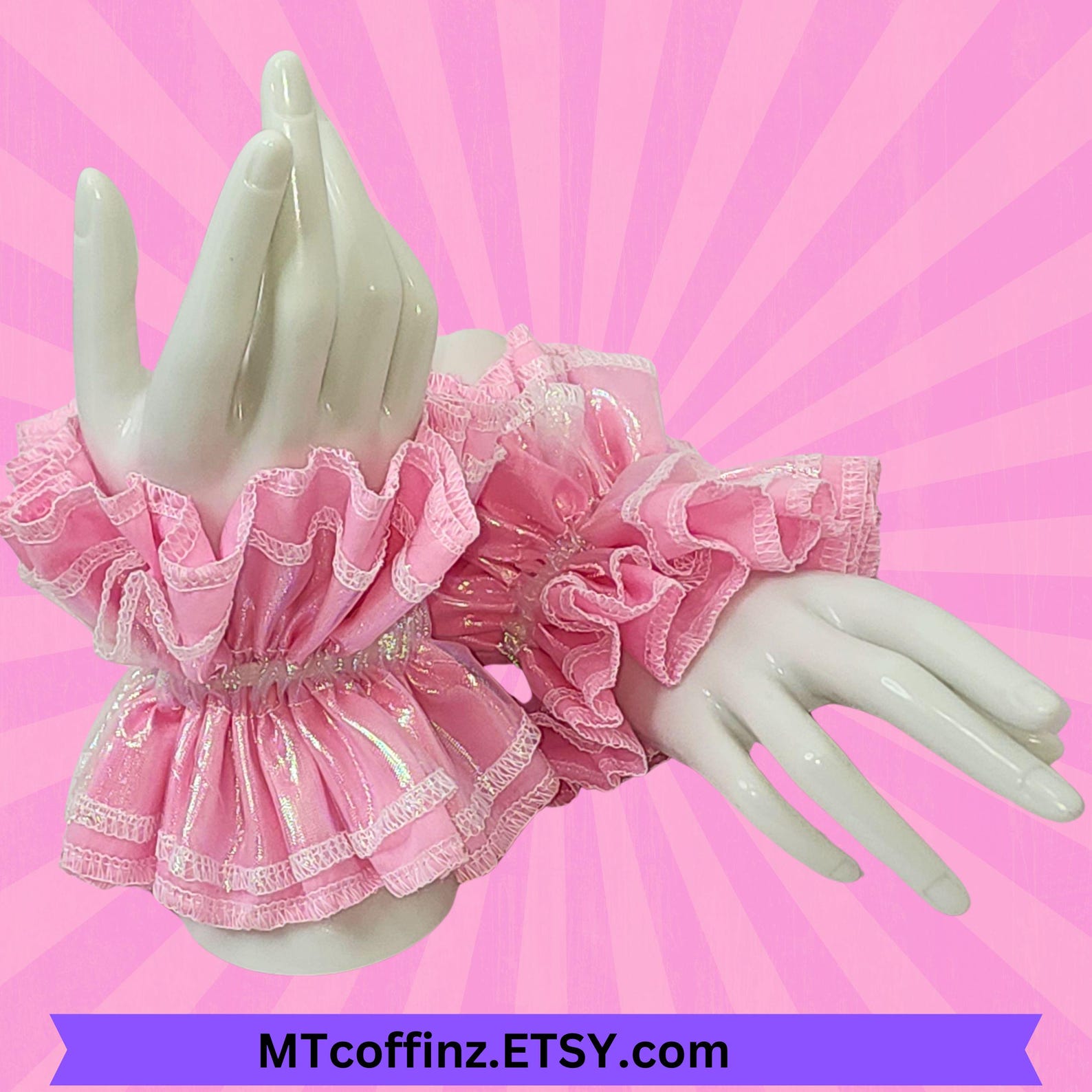 Pastel Pink and Opal White Clowncore Clown Ruffle Cuff Set Coquette ...