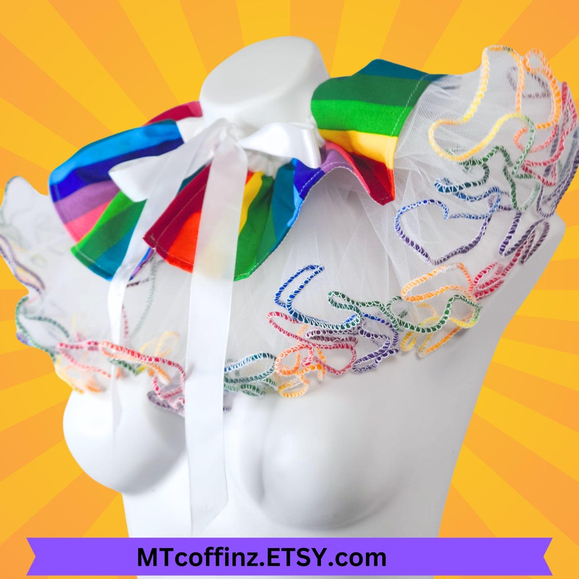 Rainbow Striped Bright Clowncore Clown Ruff Ruffled Costume Collar ...