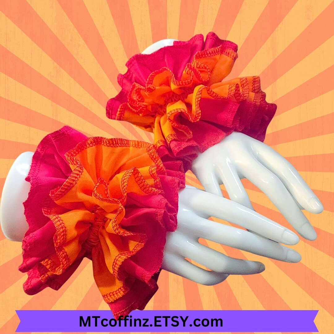 Red and Orange Clown Ruffle Cuff Set Traditional Cotton Clowncore ...