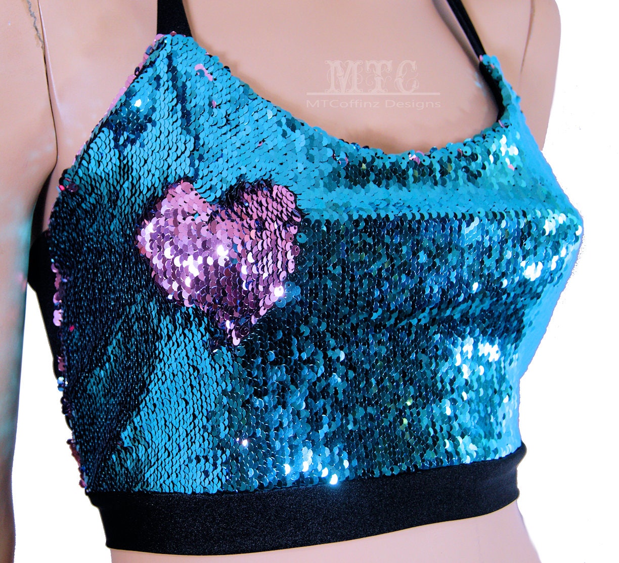 Color Shifting Pink Turquoise Sequin Rave Festival Halter Top | Etsy