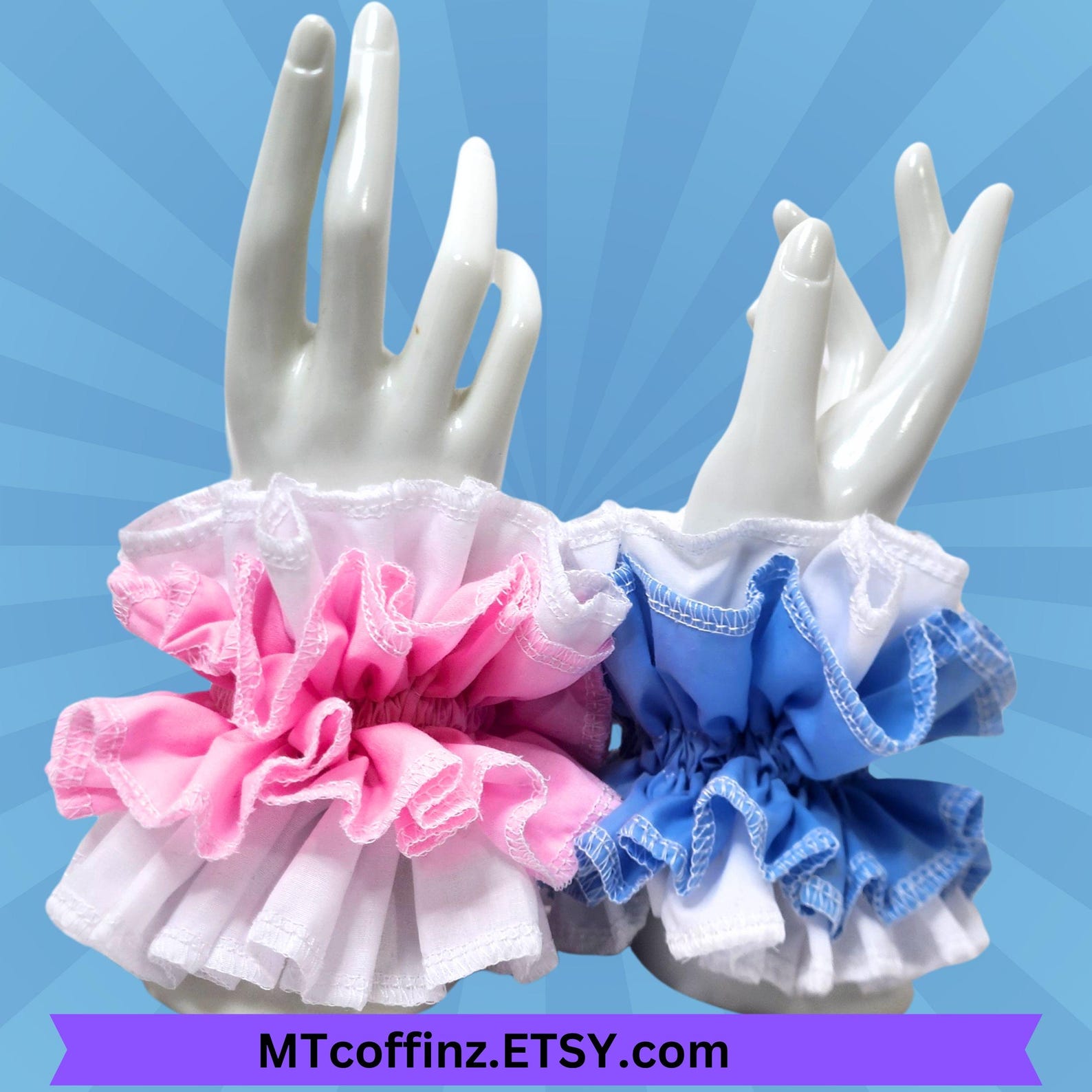 Pink Blue White Trans Flag Color Clown Ruffle Cuff Set Cotton Clowncore ...
