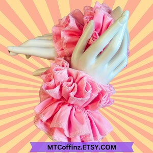 Clowncore Pastel Pink Clown Ruffle Cuff Set Coquette Cotton Bracelet ...