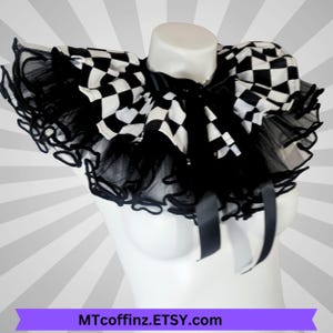 Checkerboard Black Clowncore Clown Ruff Ruffled Jester Costume Collar ...